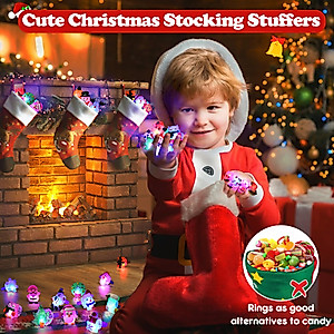 Hekaty 50PCS 3D Christmas Light Up Rings Toy Christmas Party Favors Flash Finger Ring For Kid Ring Glow in The Dark Party Supplies Christmas Stocking Stuffers Christmas Gifts Christmas Party Toy Rings