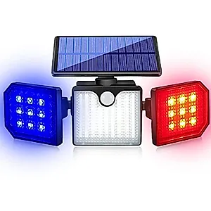 Aolyty Solar Motion Sensor Lights, IP65 Waterproof Solar Strobe Light Wall Lights Solar Security Lights Bright White Light/Red & Blue Light Flashing for Garden Patio Yard Front Door