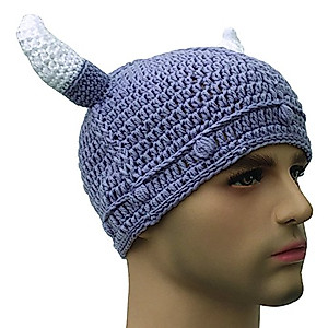 Kafeimali Unisex Barbarian Knight Knit Hat Viking Horns Beanie Funny Caps (Gary)