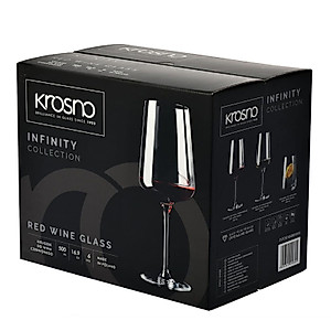 Krosno Red Wine Glasses | Elegant Design | Set of 6 | 16.91 oz | Infinity Collection | Traditional Craft | Ideal for Home Restaurant and Party | Dishwasher Safe | Gift Idea | Made in Europe
