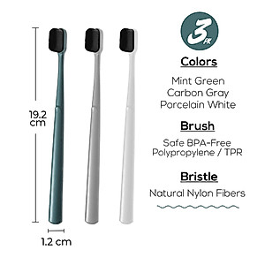 Ebris Saber Series Extra Soft Toothbrushes for Adults (3 Pack) | Soft Bristle Toothbrush, Over 10,000 Nano Sized Charcoal Bristles, Perfect Brush for Teeth Cleaning, Extra Gum Care & Enamel Protection