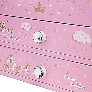 BEAUDORA Jewelry Music Box Wooden Pink Princess Dream Castle Storage Organizer Chest Girls Gift For Alice Melody