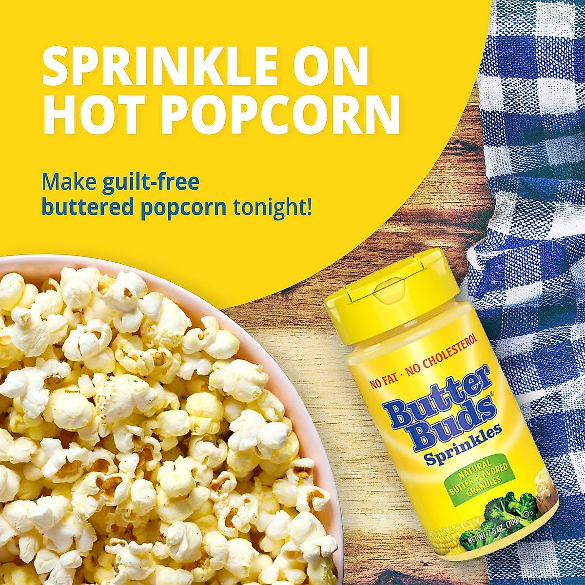 Butter Buds Sprinkles Butter Flavored Granules - Low Calorie, Fat-Free Butter Spray Alternative for Healthy Snacks and Meals, Lightly Salted Butter Popcorn Seasoning, 2.5 Oz (Pack of 3)