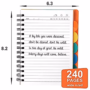 Yoment Spiral Notebook 6'' x 8'' Wide Ruled 5 Subject Notebooks with Dividers Tabs for Work Wide Ruled 240 Pages Lined Journal Multi Subject Notebook for Note Taking, Back to School, Gifts, Orange