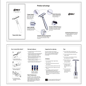 BAILI Classic 3-Piece Metal Double Edge Eco Safety Razor Long Handle Wet Shaving Kit for Men Women with 5 Platinum Blades BD191