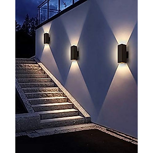 harriet Modern Outdoor Wall Lights, Aluminum Outdoor Wall Sconce Waterproof Rustproof, Up and Down Lighting Exterior Sconces Square Shape Porch Lantern, Sanded Black Finish