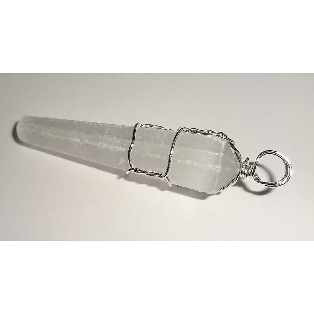 ( Sublime Gifts ) Selenite Point Cleansing Crystal Healing Cut wire wrapped Point Pendant with Metal Bail