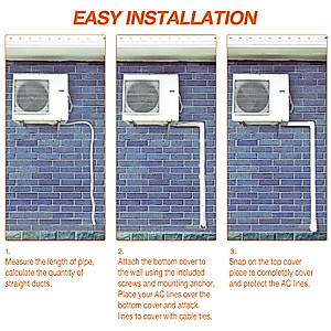 Mini Split Line Set Cover Kit 3"W 10Ft Air Conditioners Decorative PVC Slim Line Cover for Central AC & Heat Pumps Systems Tubing Cover