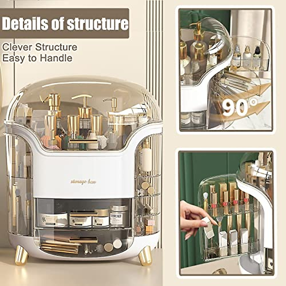 MNZJIA Cosmetics Makeup Organizer,Skincare Organizer,Dustproof Waterproof Large Cosmetics Organizer,Jewelry Lipstick Organizer(White)