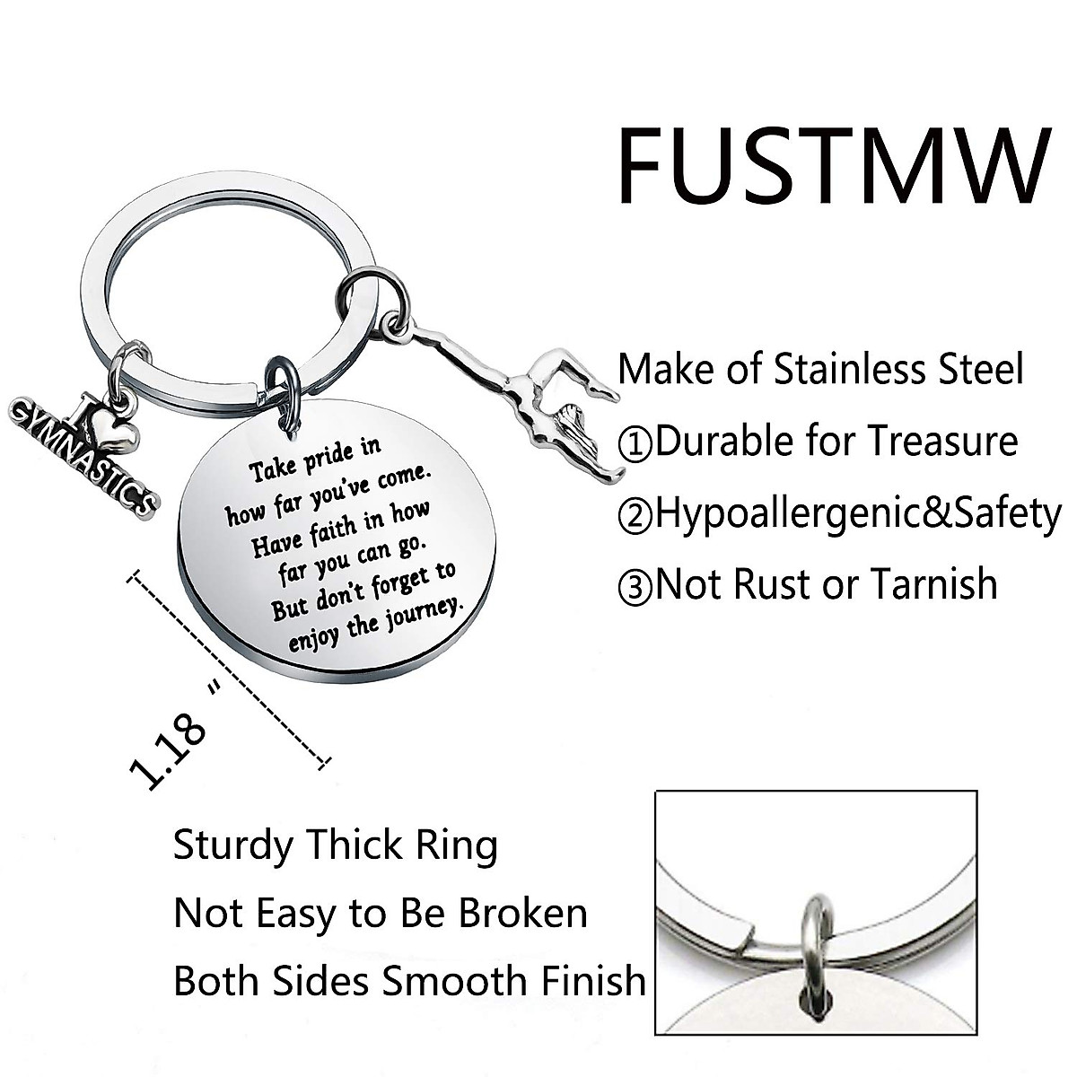 FUSTMW Gymnast Gift Gymnastics Keychain Inspirational Gifts Gymnast Jewelry Gymnastics Class Gift Birthday Jewelry for Teens (silver)