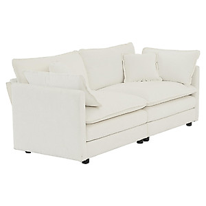 ANZEHOME 76.7" Loveseat Sofa Couch for Living Room, Modern Upholstered 2 Seat Sofa, Sectional Sofa Couch with 4 Toss Pillows, Deep Seat Loveseat for Apartment, Chenille Fabric - White