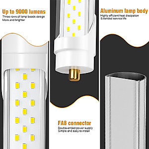 ONLYLUX 8ft Led Bulbs, T8 8 Foot Led Bulb for T12 Fluorescent Replacement, 72W 9000lm 8' Led Tubes 96" FA8 Single Pin, Three Rows of lamp Beads, 5000K led Tube Light (10Pack)