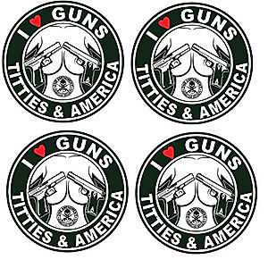 Set of 4 pcs Hard Hat Stickers Love Guns and Titties American USA Hardhat Decals Oilfield Laborer Electrician OSHA Union