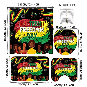 Juneteenth Bathroom Shower Curtain Set June 19 1865 African American Emancipation Black Freedom Celebration Bathroom Sets with Rugs(Bath Mat,U Shape and Toilet Lid Cover Mat) and 12 Hooks
