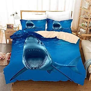 kebia 3D White Shark Duvet Cover Set Twin Bedding Sets for Kids Ultra Soft Microfiber 2 Piece Blue Cover Set with Pillowcase Decoration Room Home(Twin -Style 15)