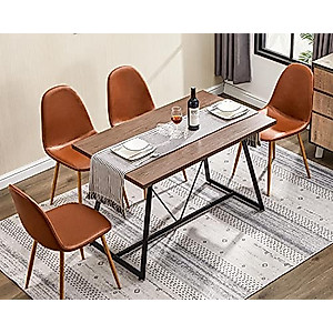 GreenForest Dining Chairs Set of 4, Washable PU Fuax Leather Dining Side Chair Mid Century Modern Dining Room Chairs Comfortable Upolstered Cushion Seat with Metal Legs for Home Kitchen, Camel Brown