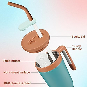 Konokyo Insulated Tumbler with Handle and Straw,40 OZ Vacuum Stainless Steel Water Bottle Travel Mug Metal Cup with Fruit Diffuser,Lake Blue