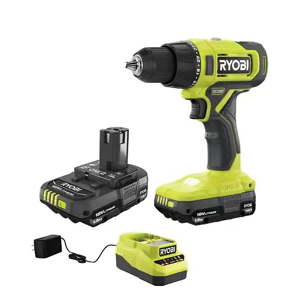 RYOBI ONE+ 18V Cordless 1/2 in. Drill/Driver Kit with (2) 1.5 Ah Batteries and Charger, Green