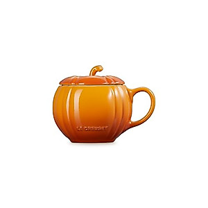 Le Creuset Stoneware Pumpkin Mug with Lid, 14 oz., Persimmon