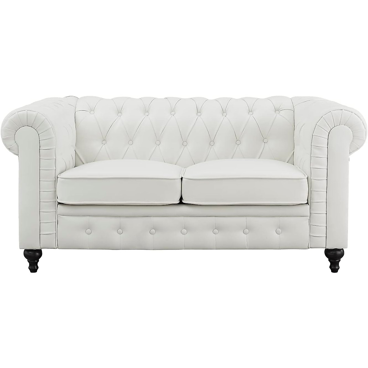 Naomi Home Emery Chesterfield Leather Loveseat, Mini Sofa Sleeper Loveseat, Small Sofa Bed with Rolled Arms, Tufted Cushions 2 Seater Sectional Small Loveseat for Small Spaces, Living Room White