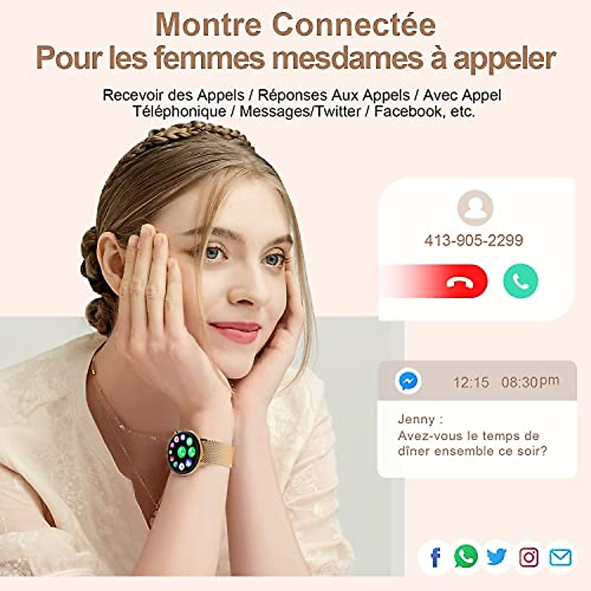 Smart Watches for Women Android Smartwatch for iPhone Compatible iOS Phones Call Recieve Text Heart Rate Blood Pressure Sleep Monitor Activity Tracker IP68 Waterproof