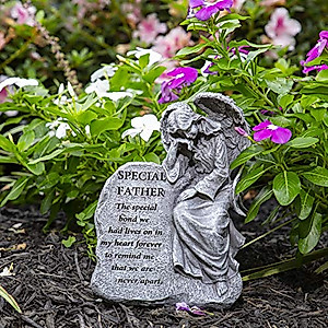 Besti Garden Memorial Stone Angel - Cold-Cast Ceramic Graveyard Remembrance Decoration - Outdoor Sculpture and Engraved Design with Special Father Quote - Sympathy Gift - 6-7/8"W x 3-1/4"D x 9-3/8"H