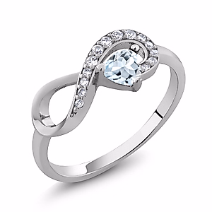 Gem Stone King 925 Sterling Silver Gemstone Birthstone Infinity Ring | Heart Shape 4MM | Wedding Engagement Anniversary Promise Ring For Women | Available in Size 5,6,7,8,9