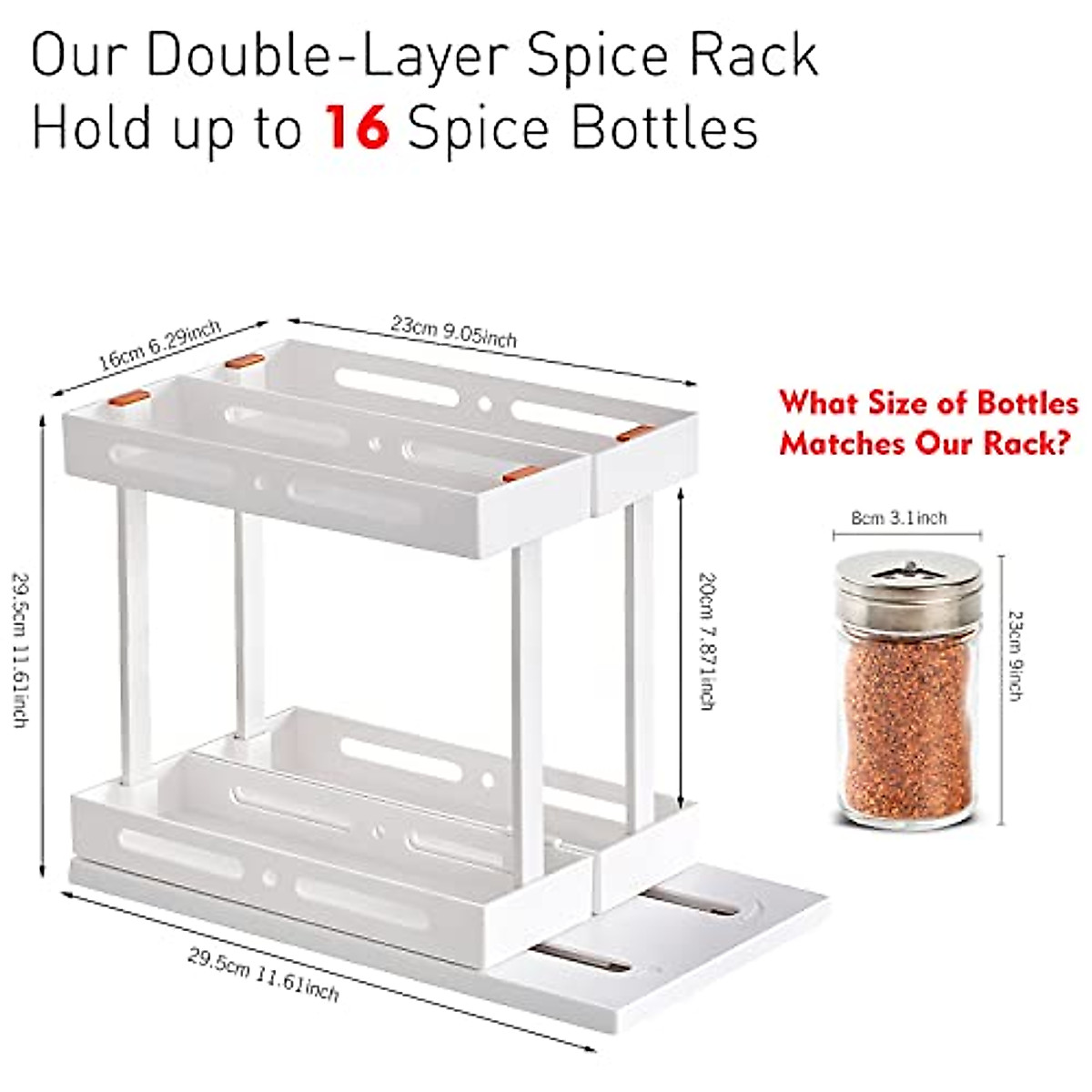 MDHAND Rotating Spice Rack Organizer, Multi-function Spice Rack Organizer For Cabinet, Kitchen Double Layer Rotating Spice Rack Organizer Cabinet/Pantry Wall/Countertop