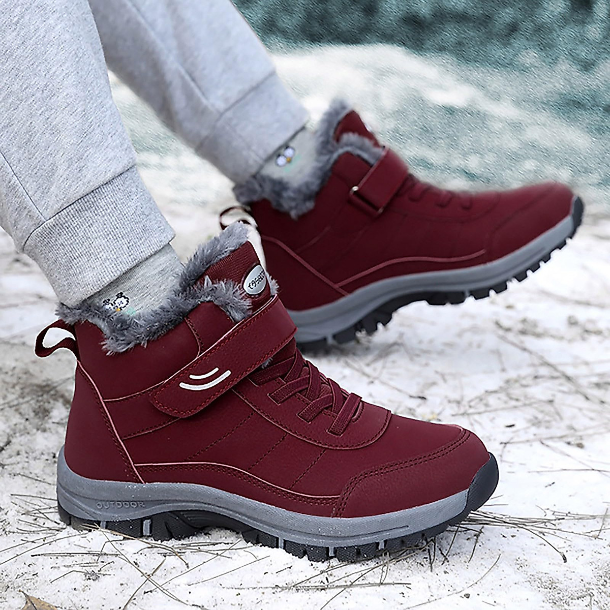 GWTAECH Men Hiking Boot Warm Ankle Booties Non-Slip Winter Shoes Snow Footwear for Male Waterproof Hiking Boots for Men Climbing Shoe（9.5,A3-Red