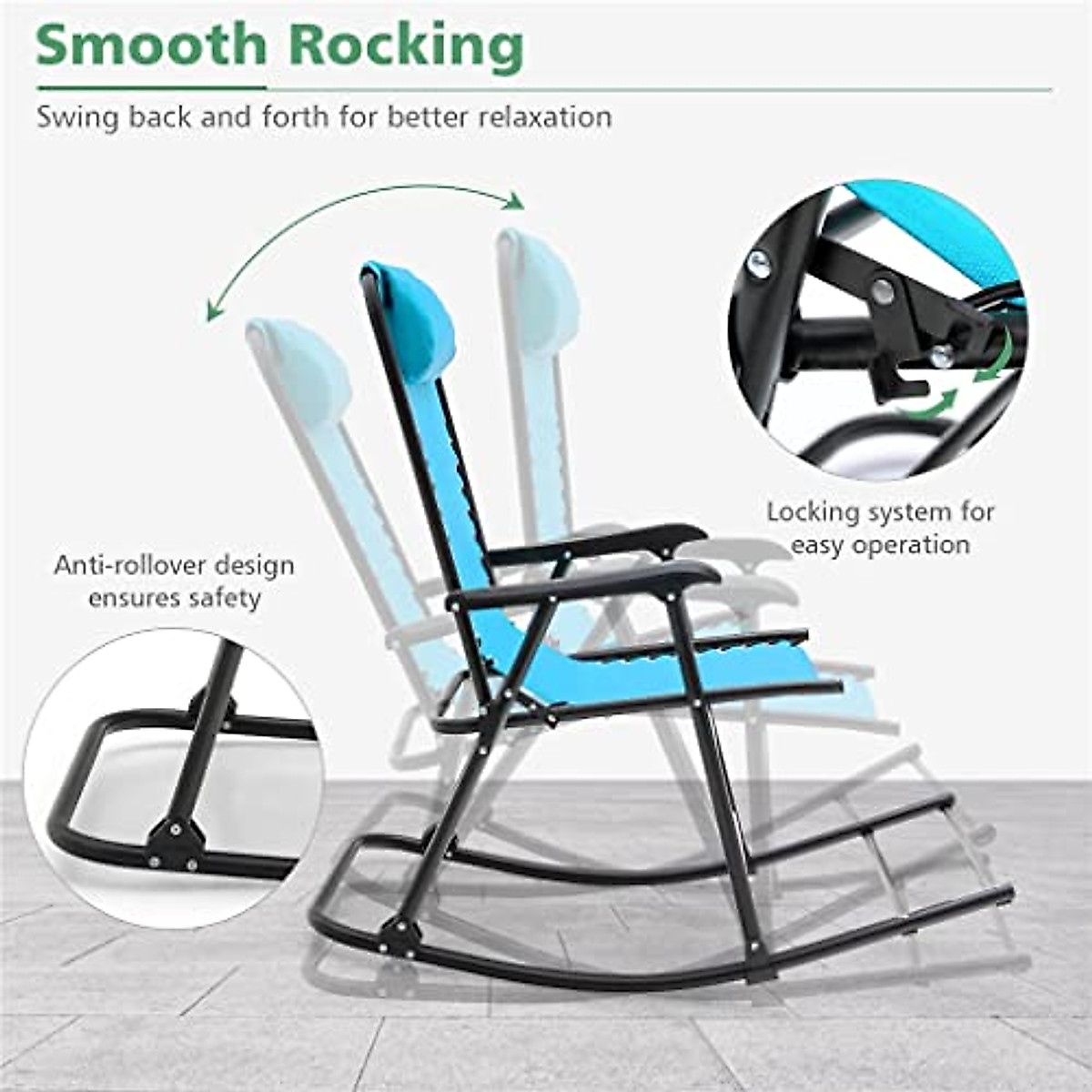 PDGJG 2 Piece Patio Camping Rocking Chair Folding Rocking Chair Footrest