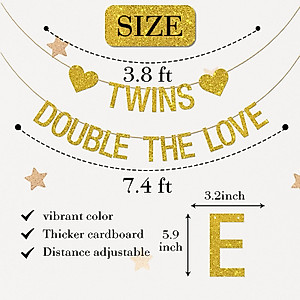 Ambishi Twins Double The Love Banner, Twins Baby Shower/Twins Birthday/Engagement/Wedding Party Decorations (Gold Gliter)