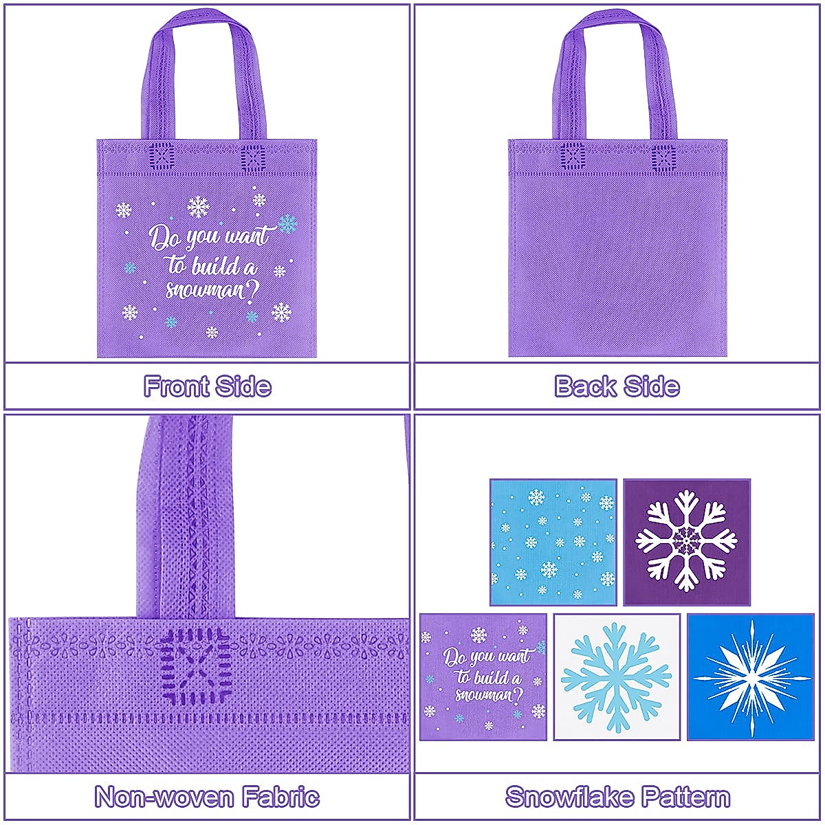 20Pcs Snowflake Party Favors Bag, Winter Frozen Non-Woven Candy Treat Bags, Winter Theme Goodie Gifts Tote Bags for Kids Snowflake Holiday Party Winter Wonderland Birthday Baby Shower Party Supplies