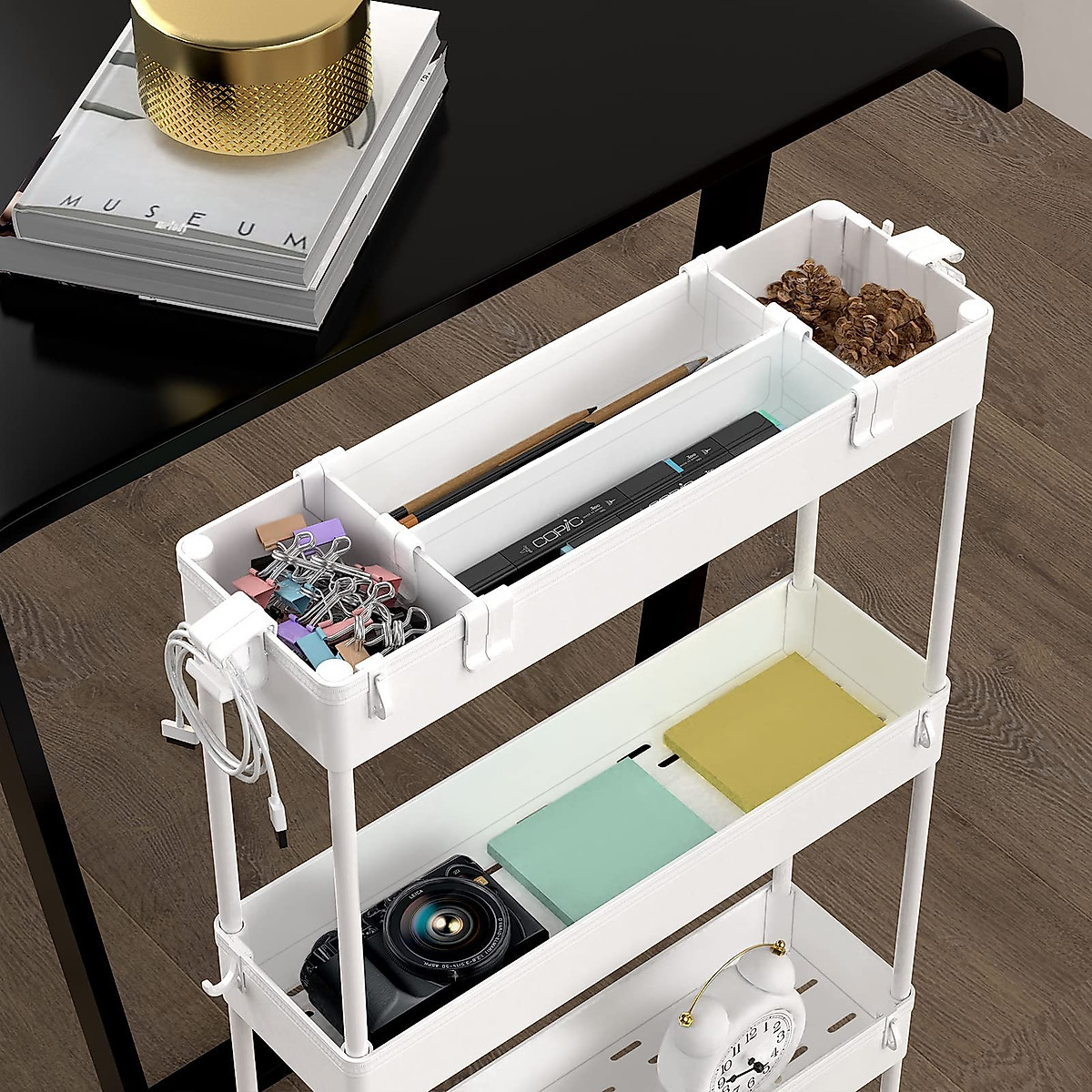 SPACELEAD Slim Storage Cart 4 Tier,Bathroom Organizer Rolling Utility, Mobile Shelving Unit Slide Out for Office, Kitchen, Laundry Room & Narrow Places,White