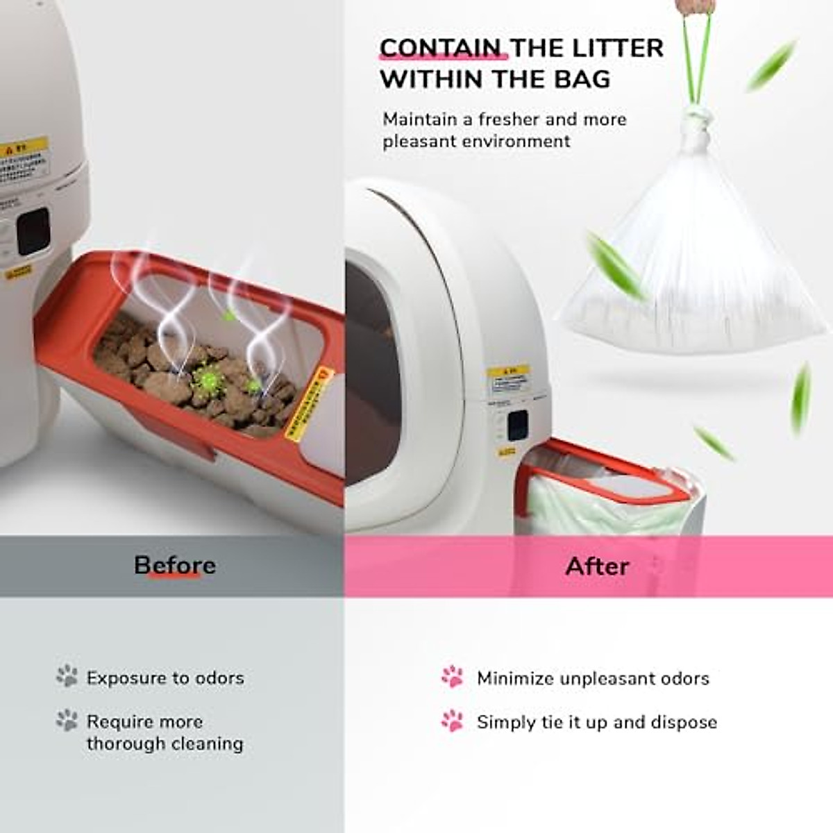 Bilibara 65 Count Drawstring Litter Box Liner Bags for Auto Self-Cleaning Litter Box, Extra Thick Leak Proof Cat Litter Replacement Waste Bags, Unscented, 22"W x 15.7"H, 4.6 Gal