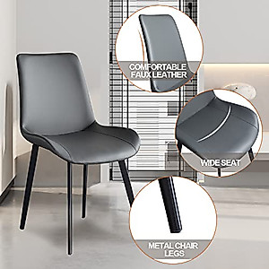 seonyou Dining Chairs Set of 4 Dark Grey Faux Leather for Kitchen Dining Room, Comfortable Mid Century Modern Chair with Metal Leg, Upholstered Big Side Chair for Living Room, Farmhouse