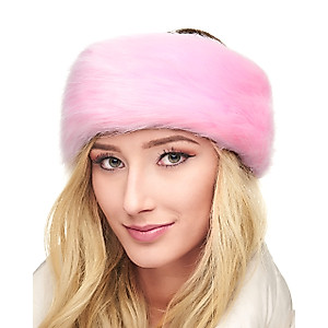 Futrzane Classic Headband - Faux Fur Headbands for Women - Furry Band for Winter (ONE, Pink Classic)