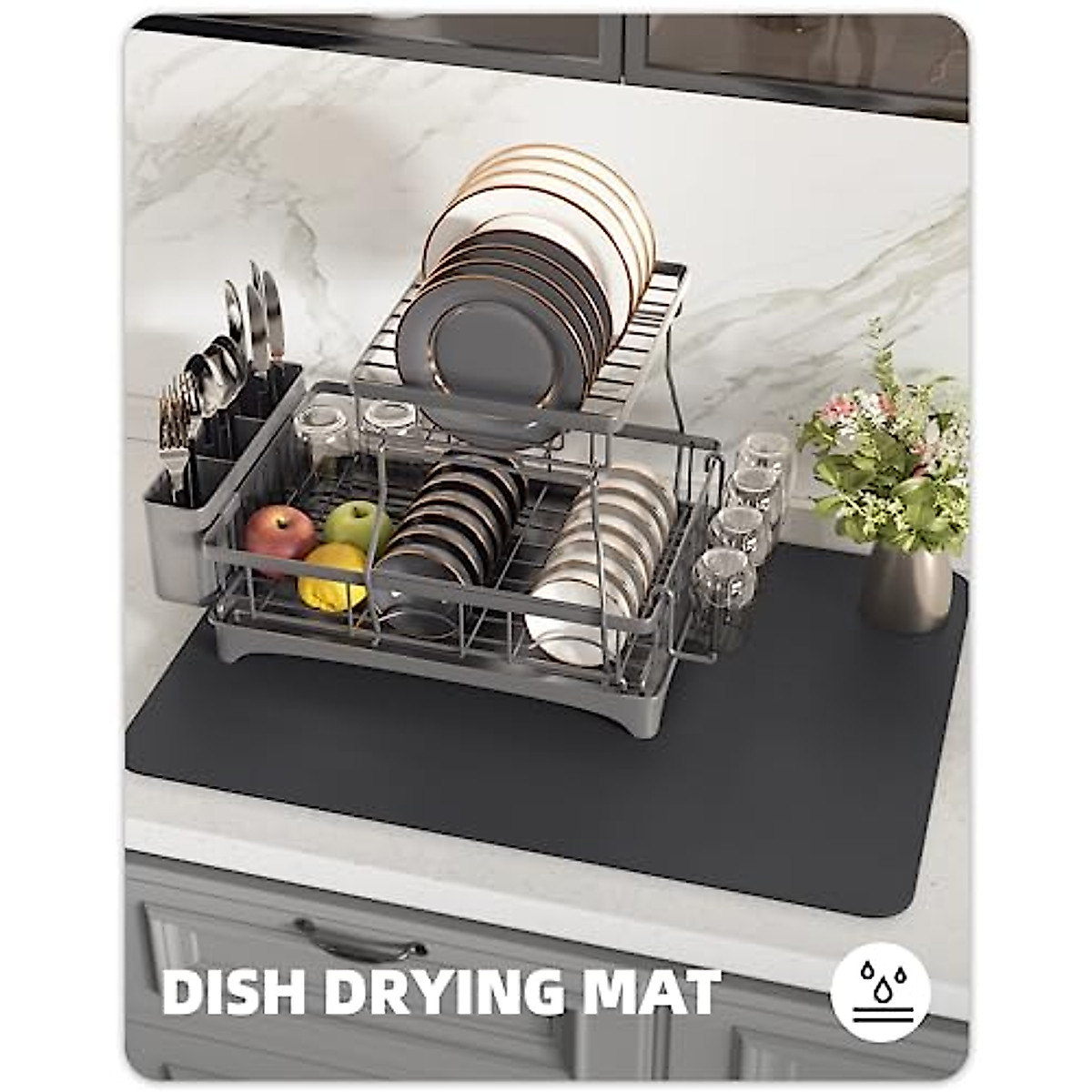 Dish Drying Mat for Kitchen Counter - Color G Hide Stain Absorbent Dish Rack Mat - Rubber Backing, Heat Resistant, Quick Dry, Easy Clean - 12"x19" Small Black Coffee Bar Mat Drying Matt