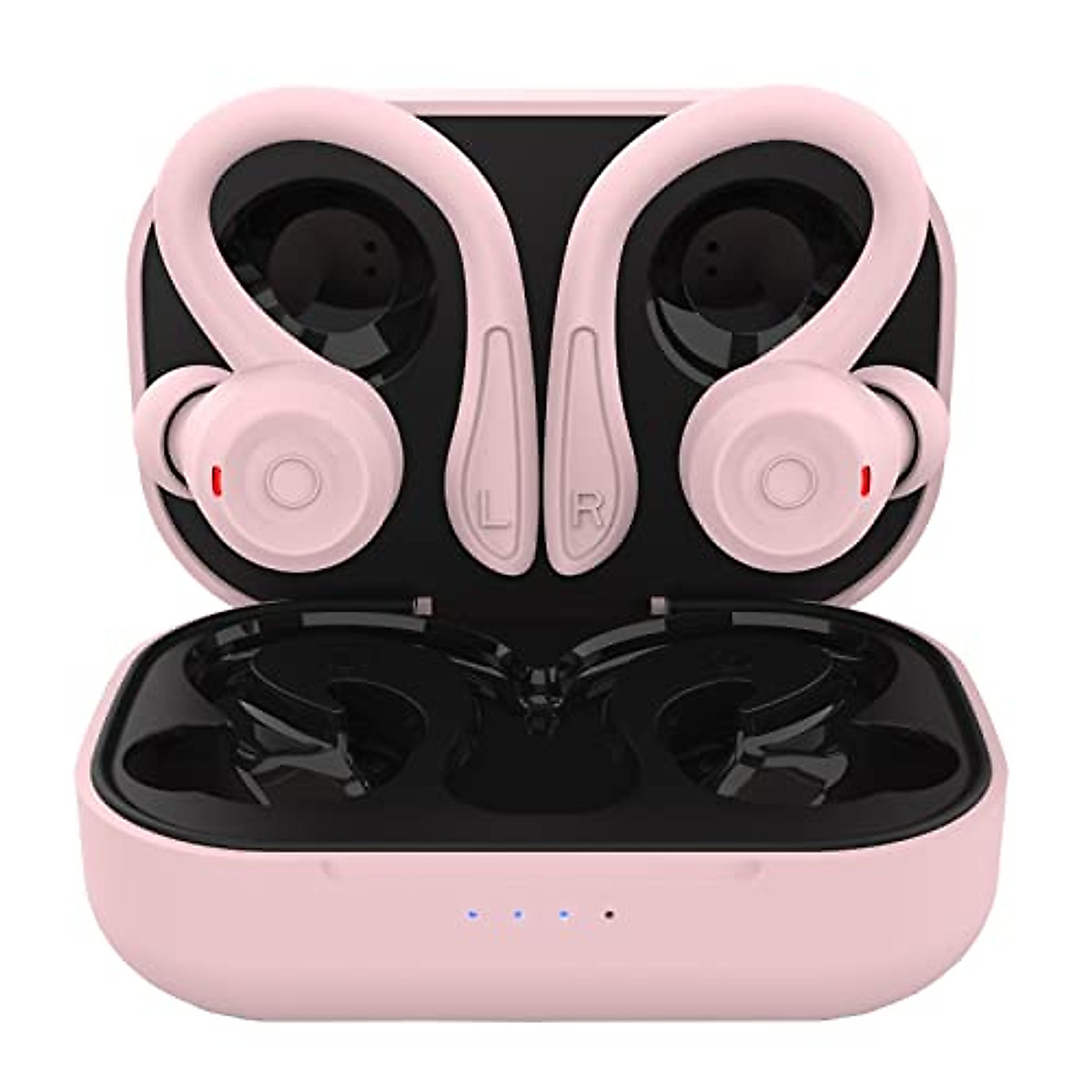Pink Over Ear Wireless Earbuds with Earhooks Running Bluetooth Earbuds with ear hook Waterproof Small Earphones in Ear Headphones Noise Cancelling Headset Android Ear Buds for Workout Sport Gym