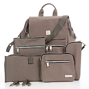 The Kennedy Diaper Bag Backpack for Mom or Dad with Stroller Straps, Baby Changing Pad & USB Hub, Neutral (Grey)