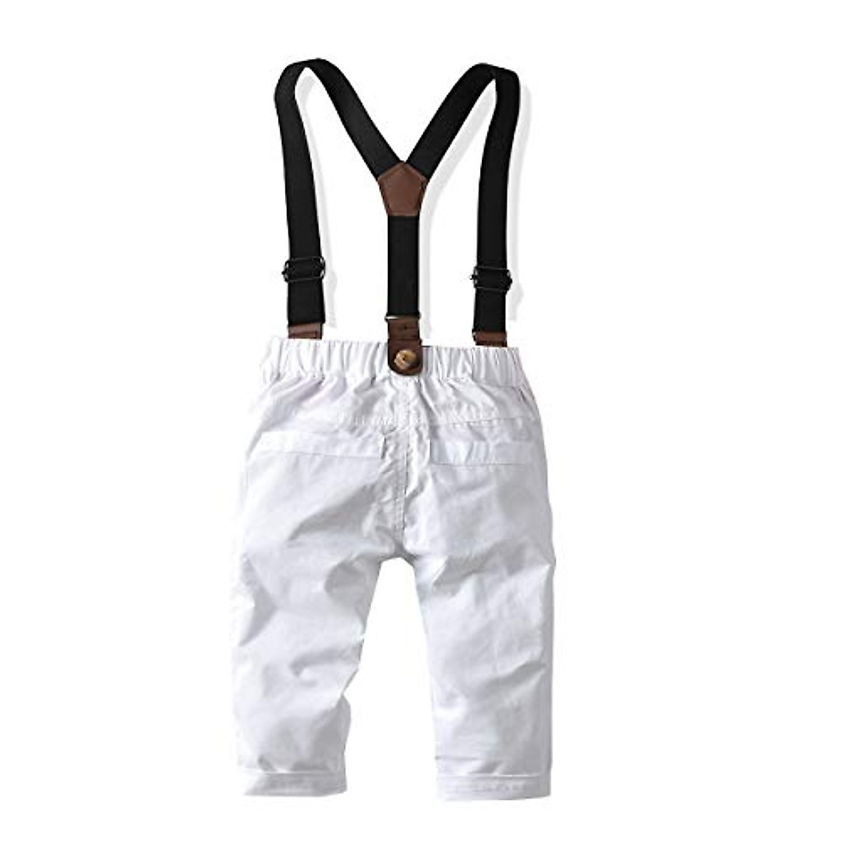 Baby Boys Gentleman Pants Clothing Set Long Sleeves Stripe Shirt+Suspender Pants+Bow Tie Toddler 4Pcs Set (Pink, 4-5T/110)