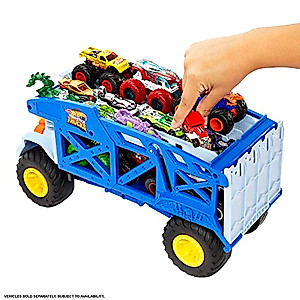 Hot Wheels Monster Trucks Monster Mover Rhino, Toy Car & Truck Hauler, Stores 12 1:64 Scale Monster Trucks or 32 Vehicles