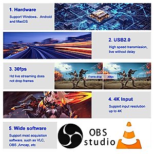 ORIVISION Audio Video Capture Cards Cam Link Card HDMI to USB 2.0 Full HD Record via DSLR Camcorder Action Cam for Acquisition Live Streaming Gaming Teaching Conference（Support VLC/OBS/Amcap）