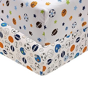 2 PCs White Blue Baby Boy Sports Themed Nursery Crib Bedding Set Standard Crib Fitted Sheet