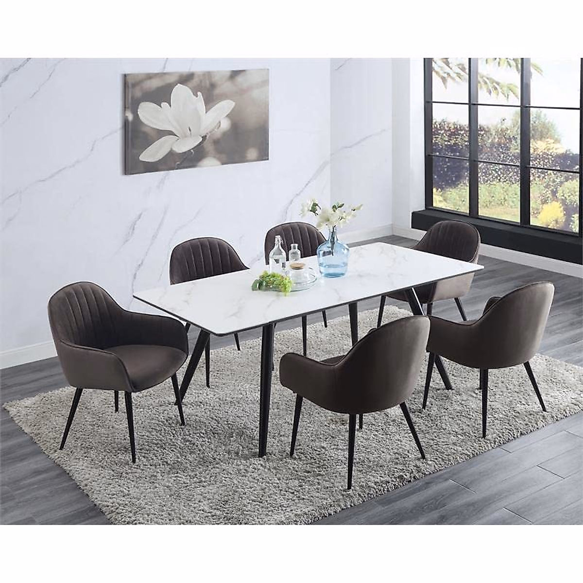 Acme Caspian Faux Marble Dining Table with Metal Base in White and Black