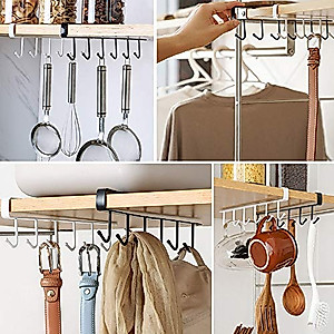 YIHAIXINGWEI White Cup Holder Under Cabinet 6 Hook Coffee Cup Mug Holder for Kitchen, Fit for 1 Inch Thickness Shelf or Less (with Adhesive).