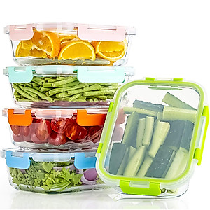 C CREST [5-Pack] Glass Lunch Box, Meal Prep Glass Containers with Lids, Glass Food Storage Containers, 34 OZ