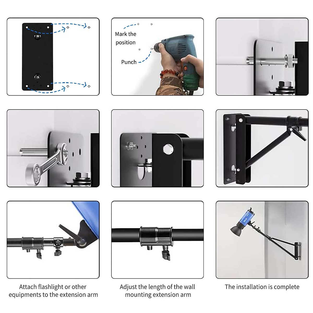 Selens Wall Mount Boom Arm with Triangle Base, Max Length 51inches/130cm Adjustable Camera Mount Up to 4.26ft for Photography Studio Video Strobe Flash, Ring Light, Softbox, Umbrella Reflector etc.