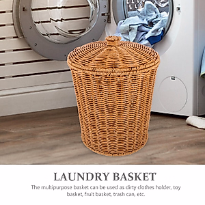 MAGICLULU Wicker Trash Can with Lid Woven Waste Basket Garbage Cans Waste Paper Bin Laundry Basket Rubbish Basket Sundries Basket for Bathroom Kitchen Office