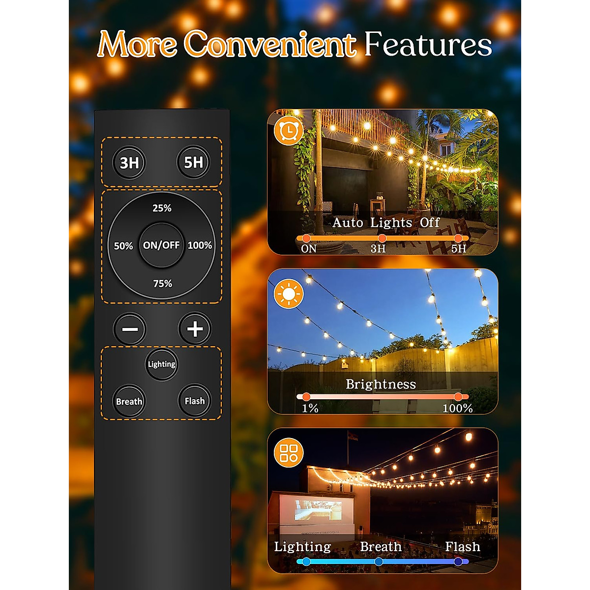 100ft Solar Outdoor String Lights with Remote - USB Rechargeable Solar Powered Outdoor Patio Lights, Larger 3.5W Solar Panel , Timer, Dimmable Shatterproof ST38 Bulbs for Backyard, Porch, Garden, Pool