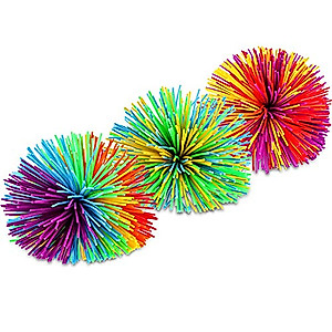 5 Pieces Monkey Stringy Balls Sensory Fidget Stringy Balls Soft Rainbow Pom Bouncy Stress Balls with Storage Bag, Multicolor (2.75 Inch 5 Pieces)
